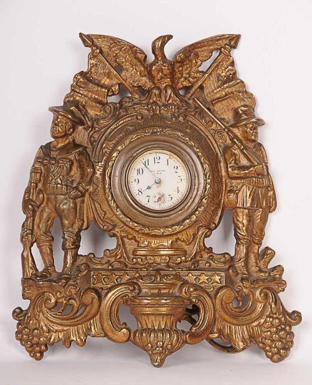 Gilt Metal Spanish-American War Clock Cast iron with