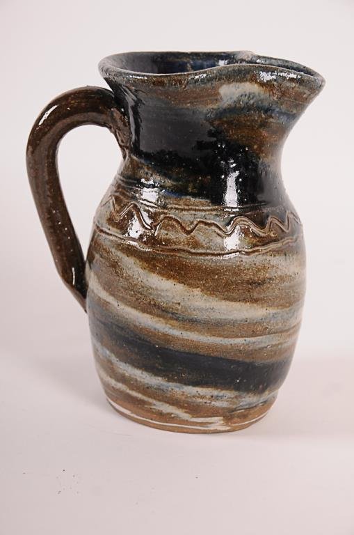 B.b. Craig 3 Color Swirl Stoneware Pitcher Sine Wave