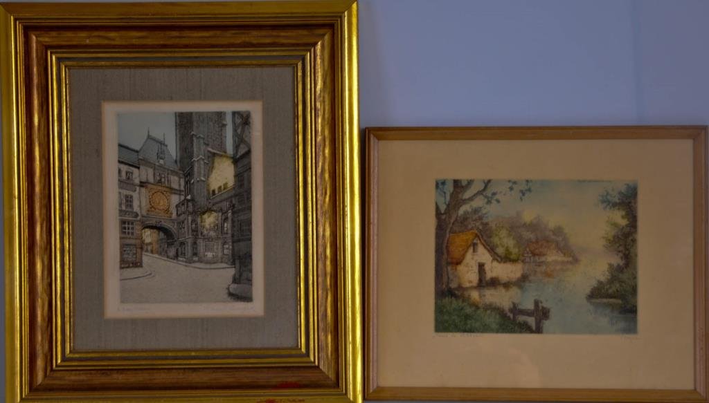 2 French Colored Etchings--Marcel Augis & Boyer