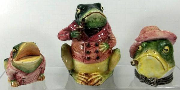 3 Majolica Frog Humidors