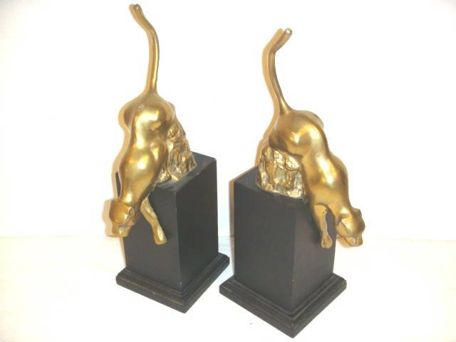 Pair Of Brass Panther/jaguar Bookends