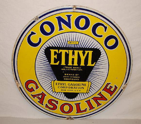 Early Conoco Gasoline With Ethyl Logo, Dsp Sign,
