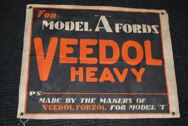 Veedol Heavy "for Model A Fords" Cloth Banner, 23x