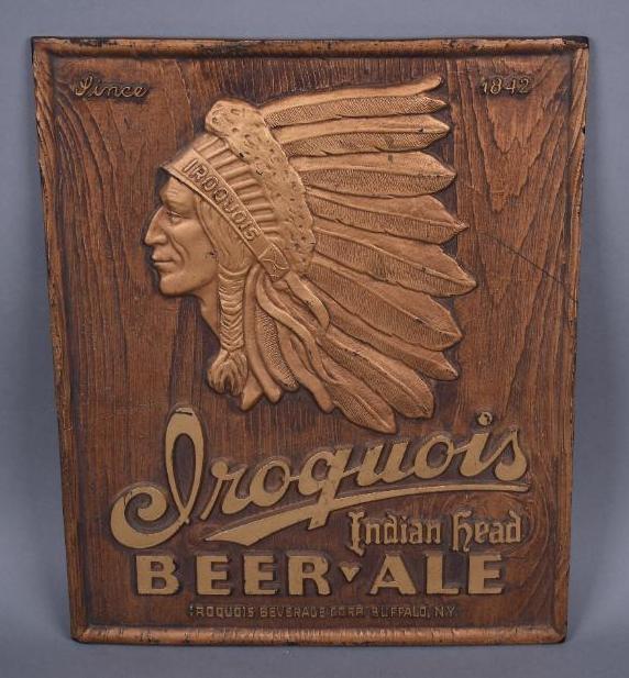 Iroquois Indian Head Beer Ale Pressed Molded Sign