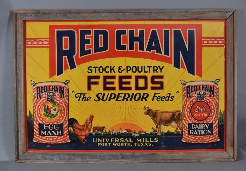Red Chain Stock & Poultry Feeds W/great Graphics Poster