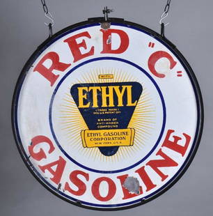 White Star Gasoline W/ Ethyl Logo Porcelain Sign.