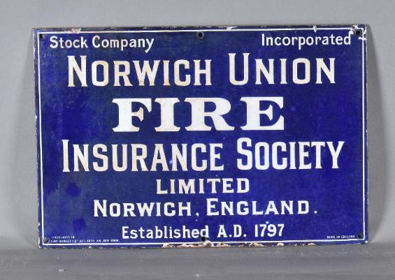 Norwich Union Fire Insurance Porcelain Sign - Mar 05, 2022 | Matthews ...