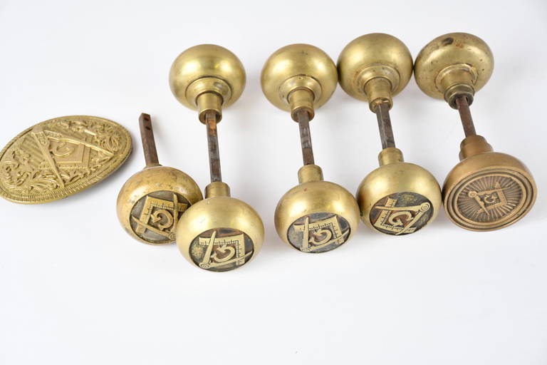 5-Masonic Brass Door Knob Sets - May 15, 2022 | Matthews Auctions, LLC in IL