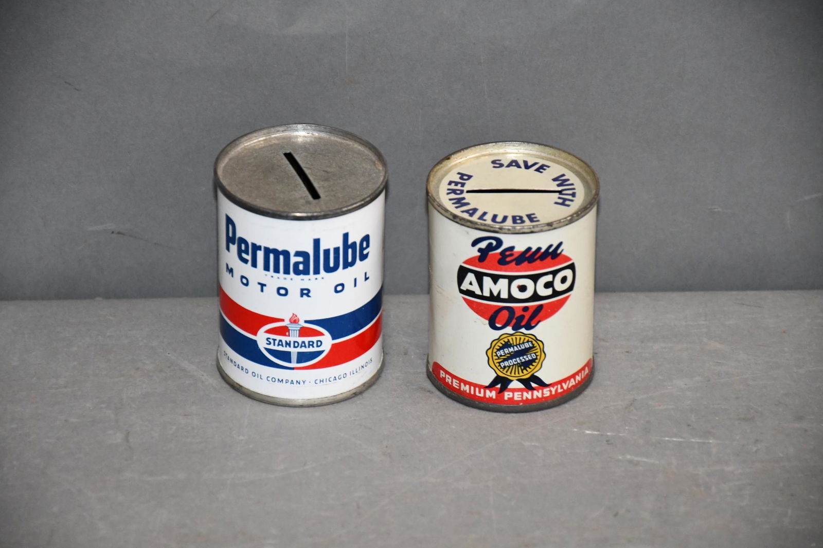 Standard Oil & Amoco Motor Oil Metal Can Banks