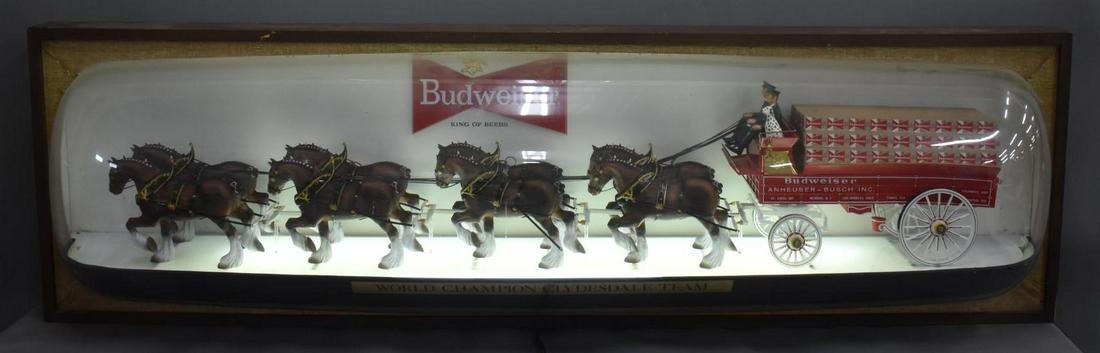 Large Lighted Budweiser Clydesdale Wagon Team Plastic Display