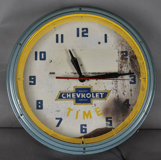 Chevrolet Time Neon Clock (#2105) on Jul 30, 2022 | Matthews Auctions ...