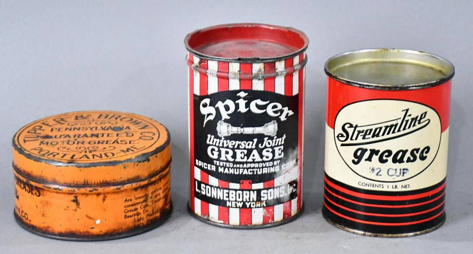 3 One Pound Round Metal Grease Cans