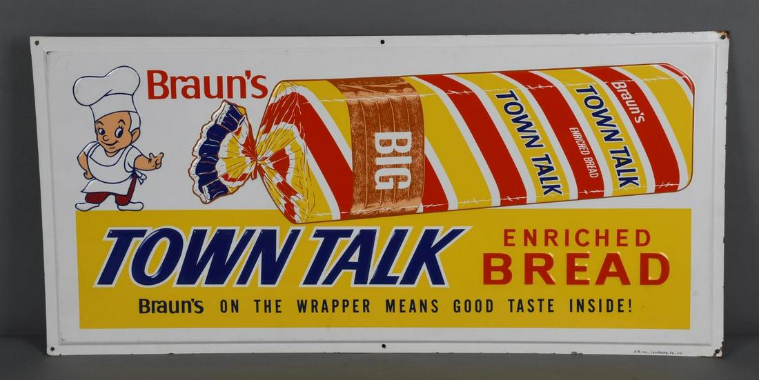 Braun's Town Talk Enriched Bread Metal Sign Auction