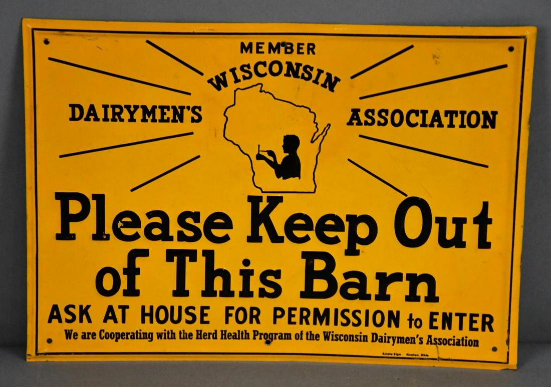 Please Keep Out Of This Barn Wisconsin Dairymen's Metal Sign Auction
