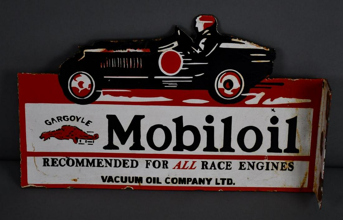 Reproduction Mobiloil W/race Car Flange Sign