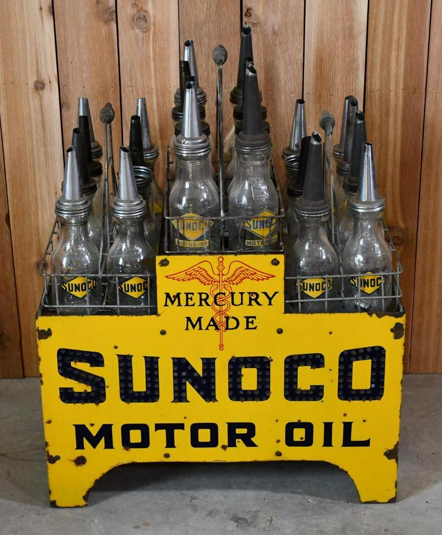 Sunoco Motor Oil W/mercury Made Logo Porcelain Bottle Rack (tac)