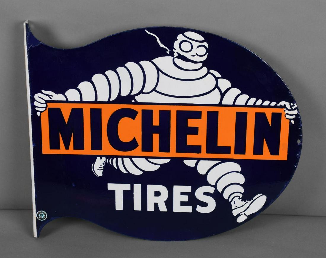 Michelin Tires W/bibendum Smoking A Cigar Porcelain Flange Sign (tac ...