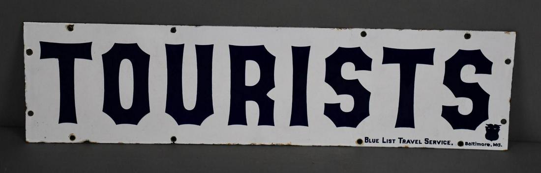 Tourists Blue List Travel Service Logo Porcelain Sign (tac) Auction