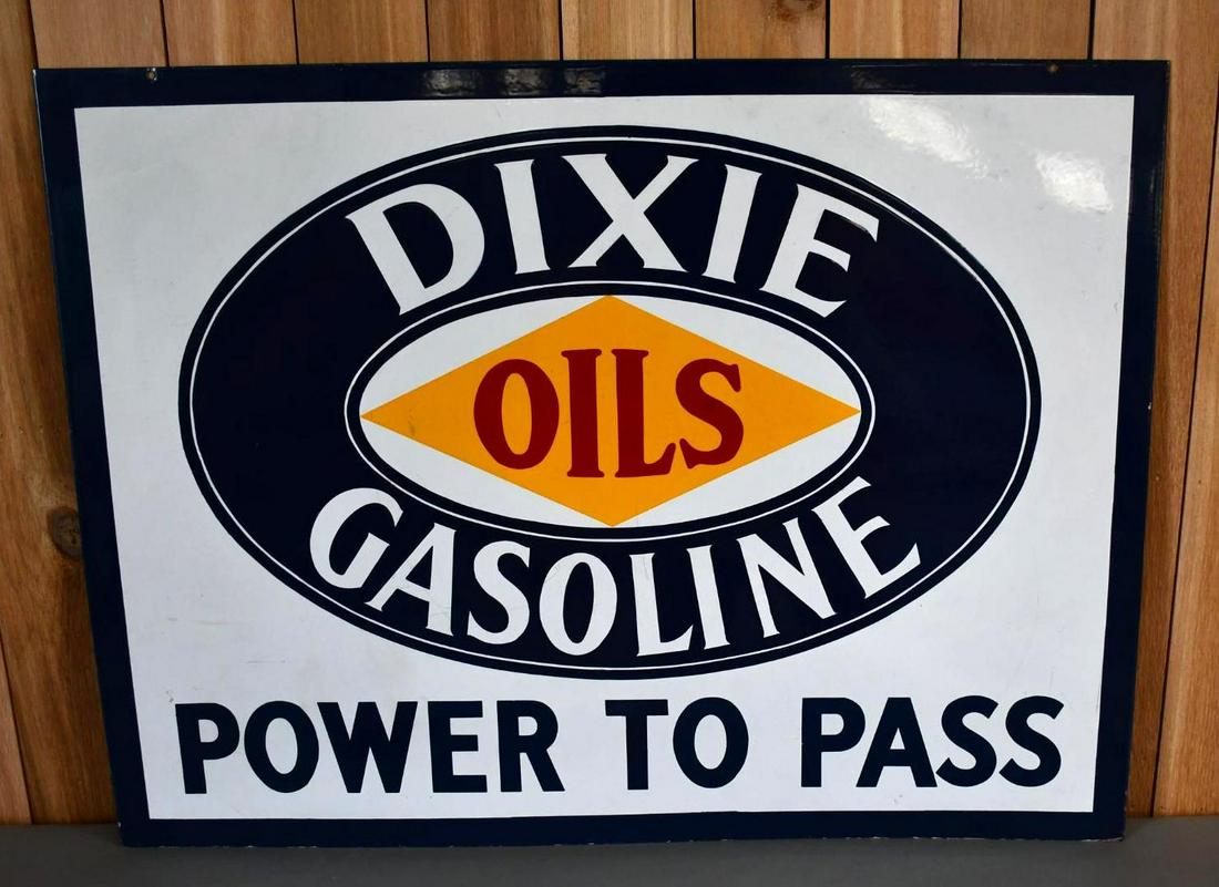 Dixie Oils Gasoline "power To Pass" Porcelain Sign (restored) Auction