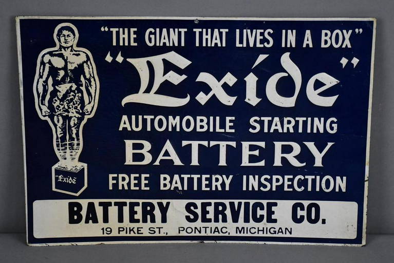 Exide Automobile Starting Battery W/logo Metal Tacker Sign (tac)