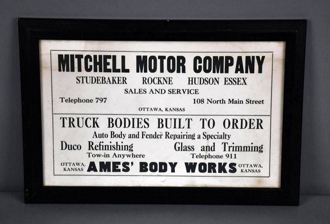 Mitchell Motor Car Co. Studebaker-rocke-hudson-essex Paper Sign Auction