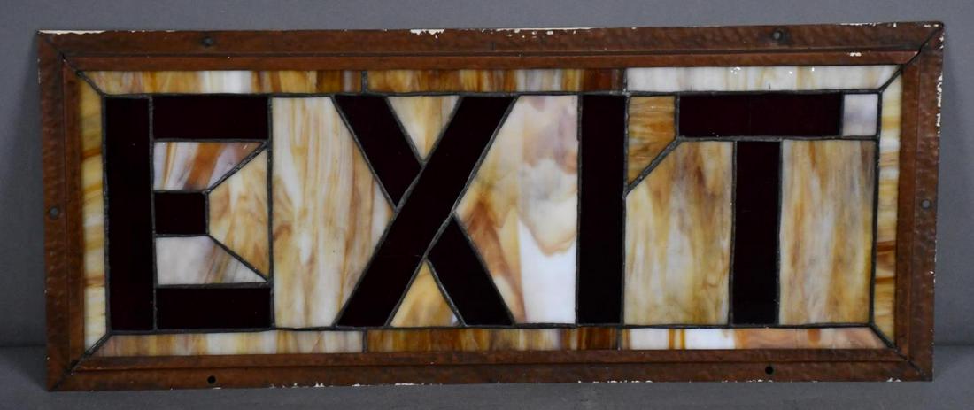 Exit Leaded Slag Glass Sign Auction