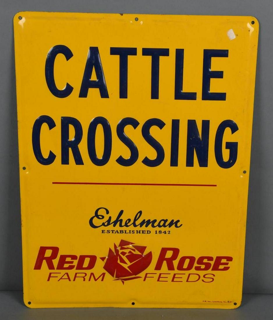 Cattle Crossing Red Rose Farm Feeds Metal Sign (tac) Auction