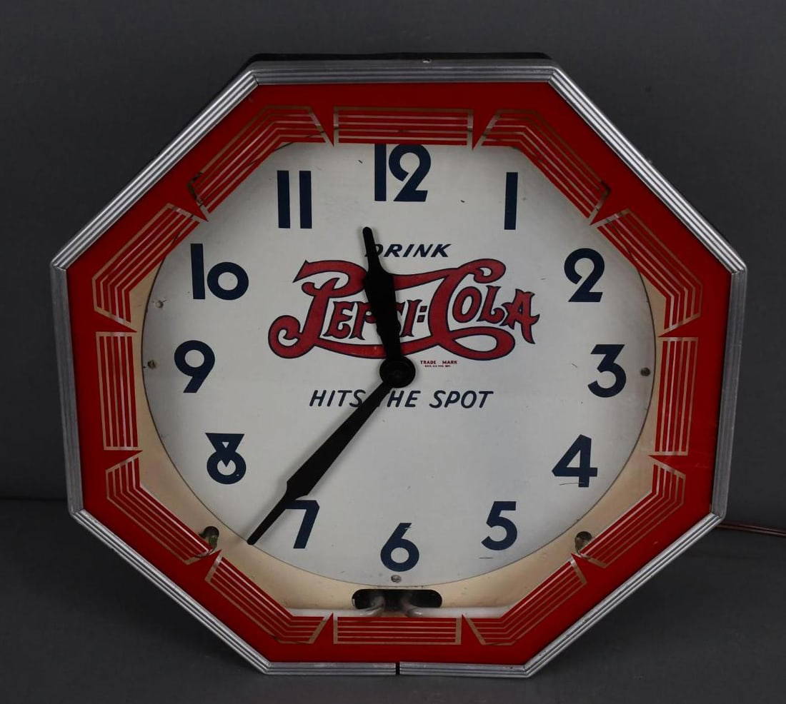 Drink Pepsi:cola "hits The Spot" Octagon Neon Clock Auction