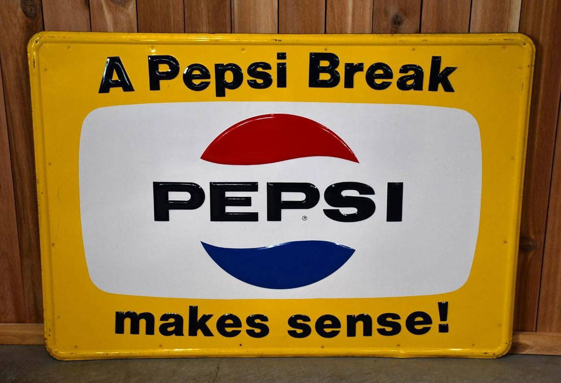 Pepsi W/logo "a Pepsi Break Makes Sense!" Metal Sign Auction