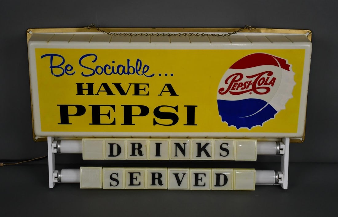 Be Sociable Have A Pepsi W/bottle Cap Logo Plastic Lighted Sign Auction