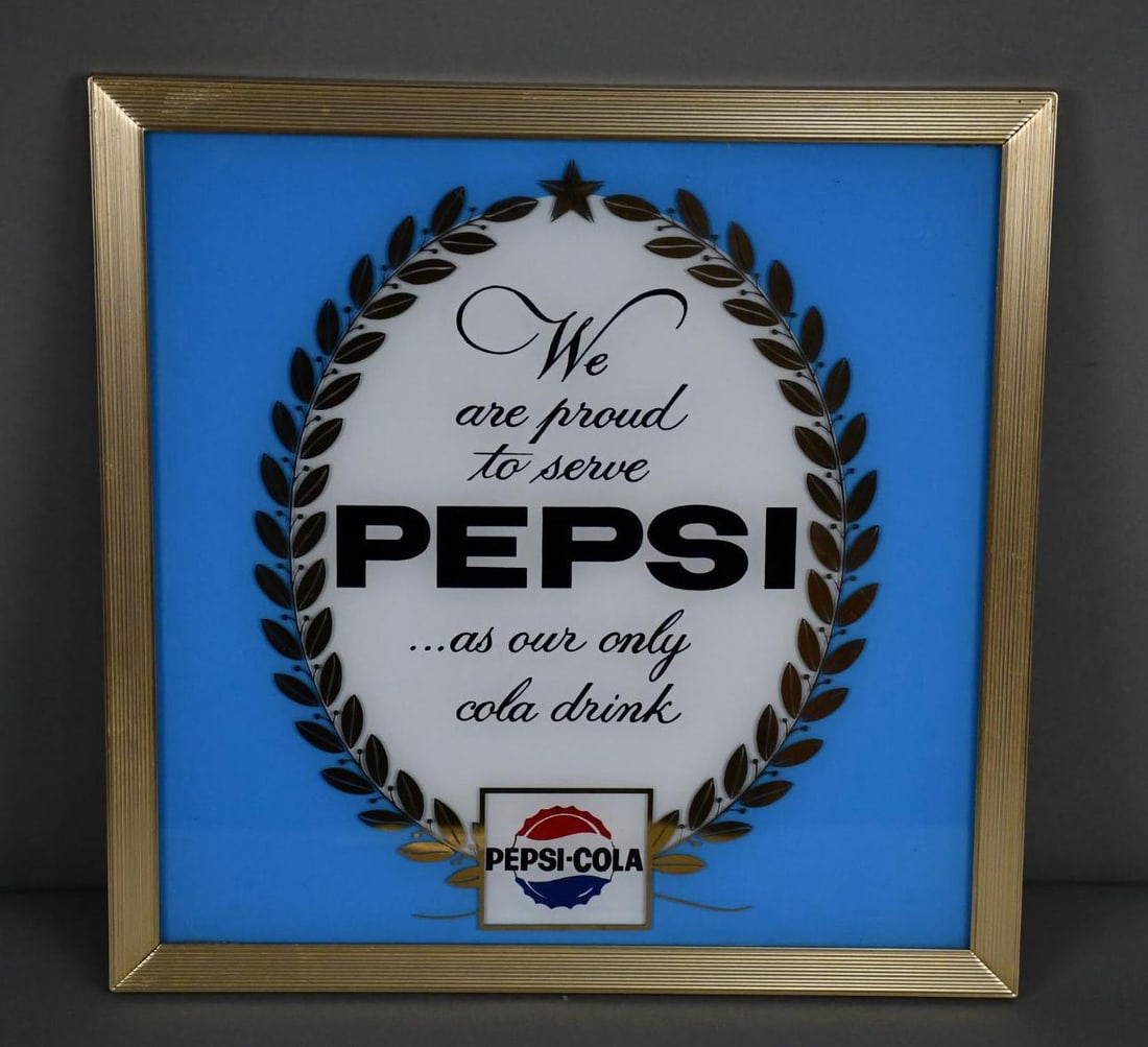 We Are Proud To Serve Pepsi Glass Sign - Dec 09, 2023 | Matthews Auctions, Llc In Wi