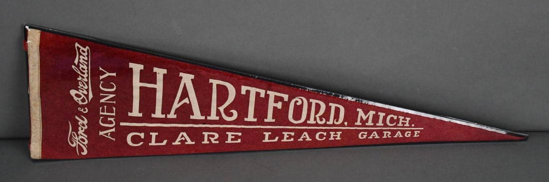 Ford & Overland Agency Hartford, Mich Clare Leach Garage Felt Pennant ...
