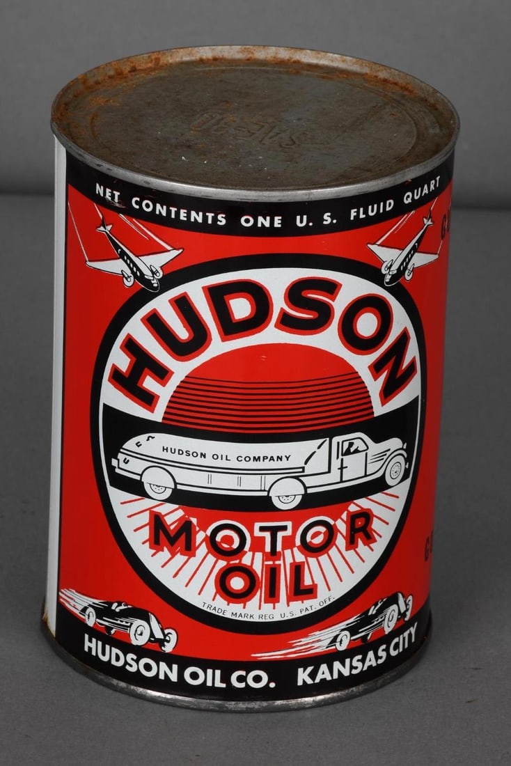 Hudson Motor Oil W/truck Logo One Quart Round Metal Can Auction