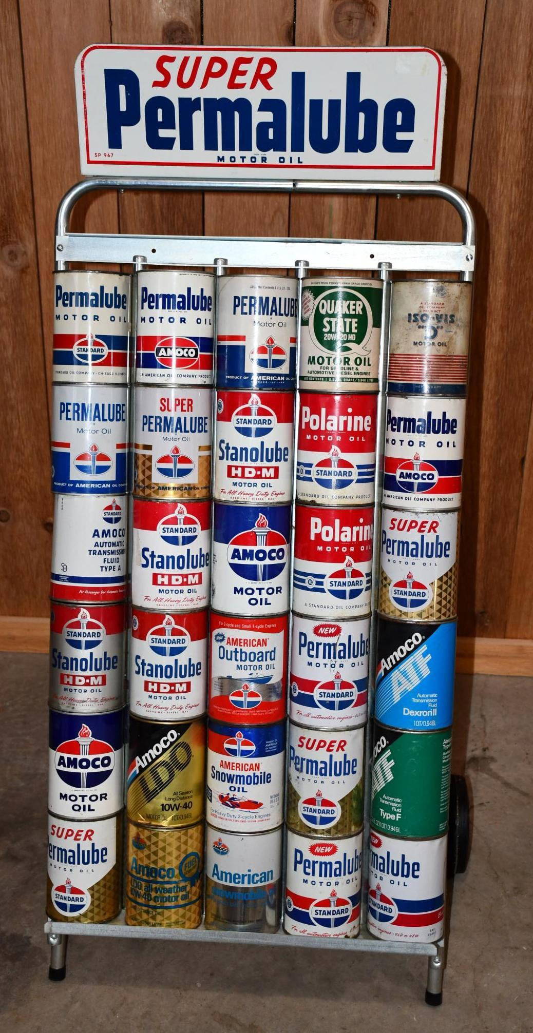 Super Permalube Metal Rack W/30 Cans Auction