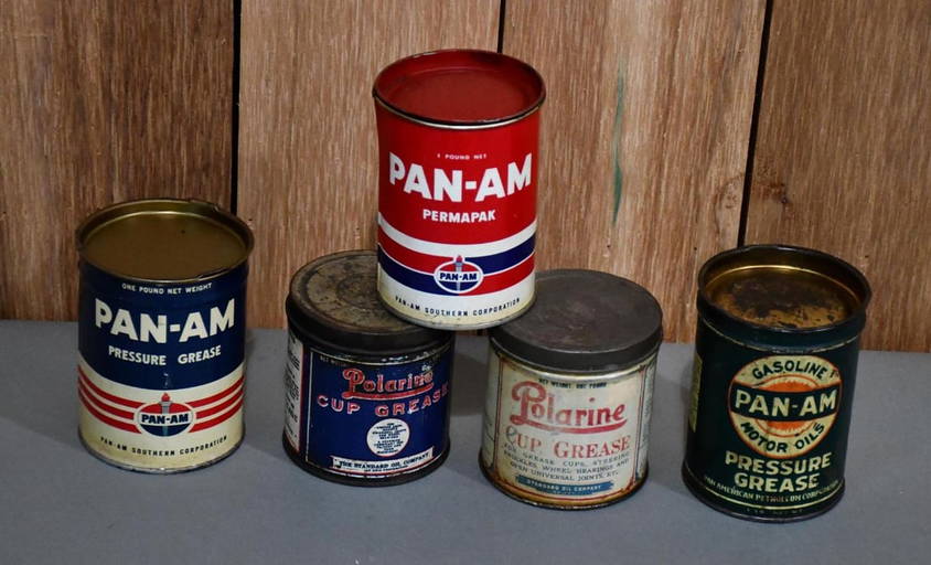 5 Pan Am & Standard One Pound Grease Cans