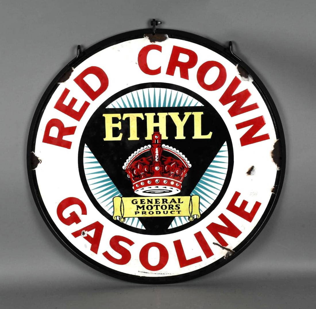 Red Crown Gasoline Gm Ethyl Porcelain Sign (tac) Auction