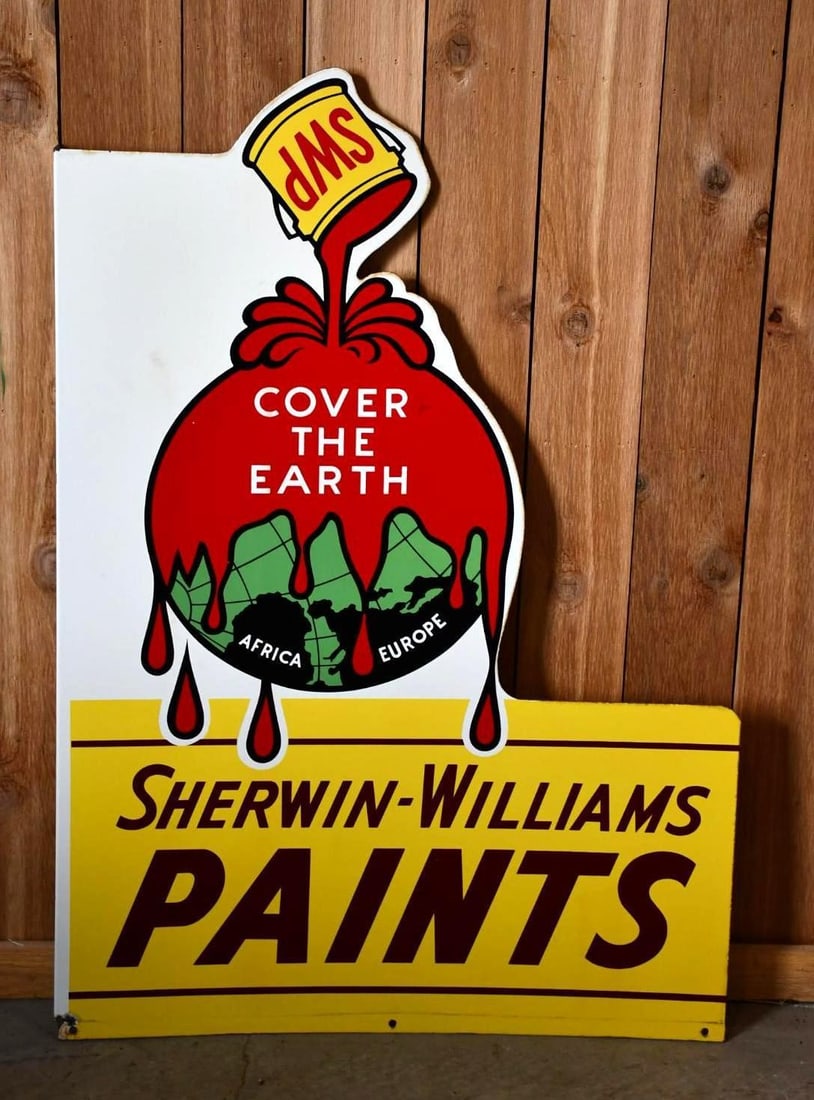 Sherwin Williams Paints "cover The Earth" Porcelain Flange Sign (tac)