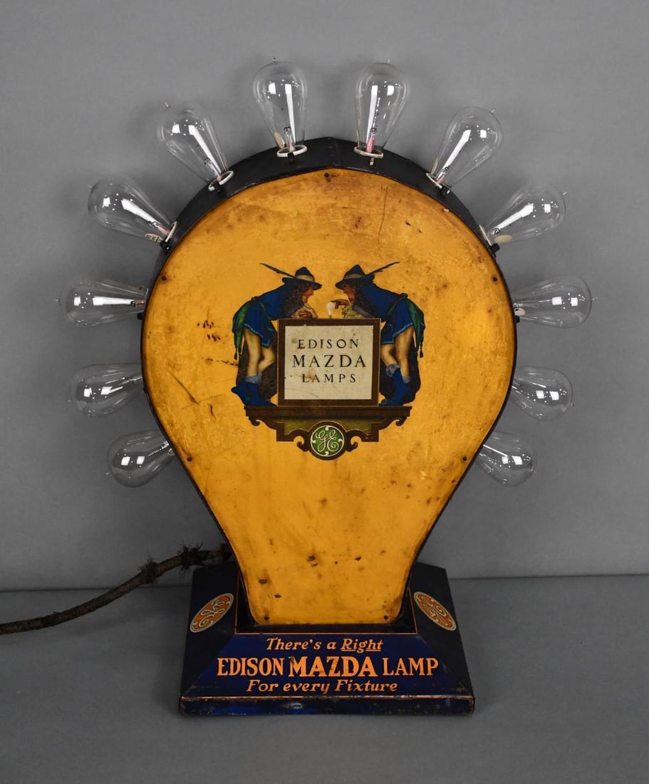 Edison Mazda Lamp Counter Top Bulb Display W/maxwell Parrish Logo (tac)