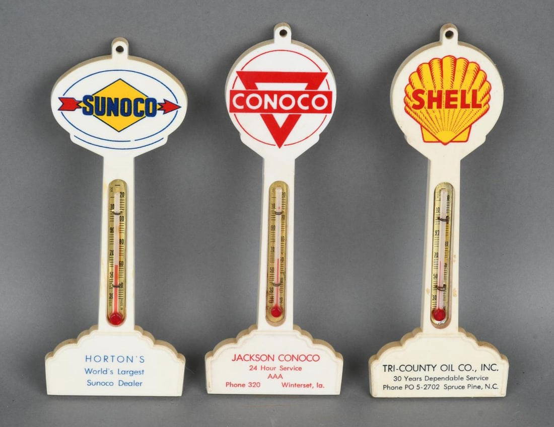 Sunoco, Shell & Conoco Plastic Pole Thermometers Auction