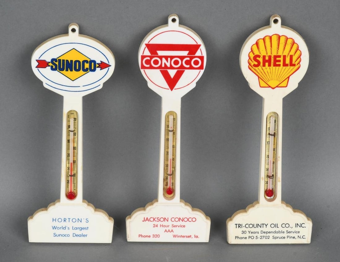 Sunoco, Shell & Conoco Plastic Pole Thermometers Auction