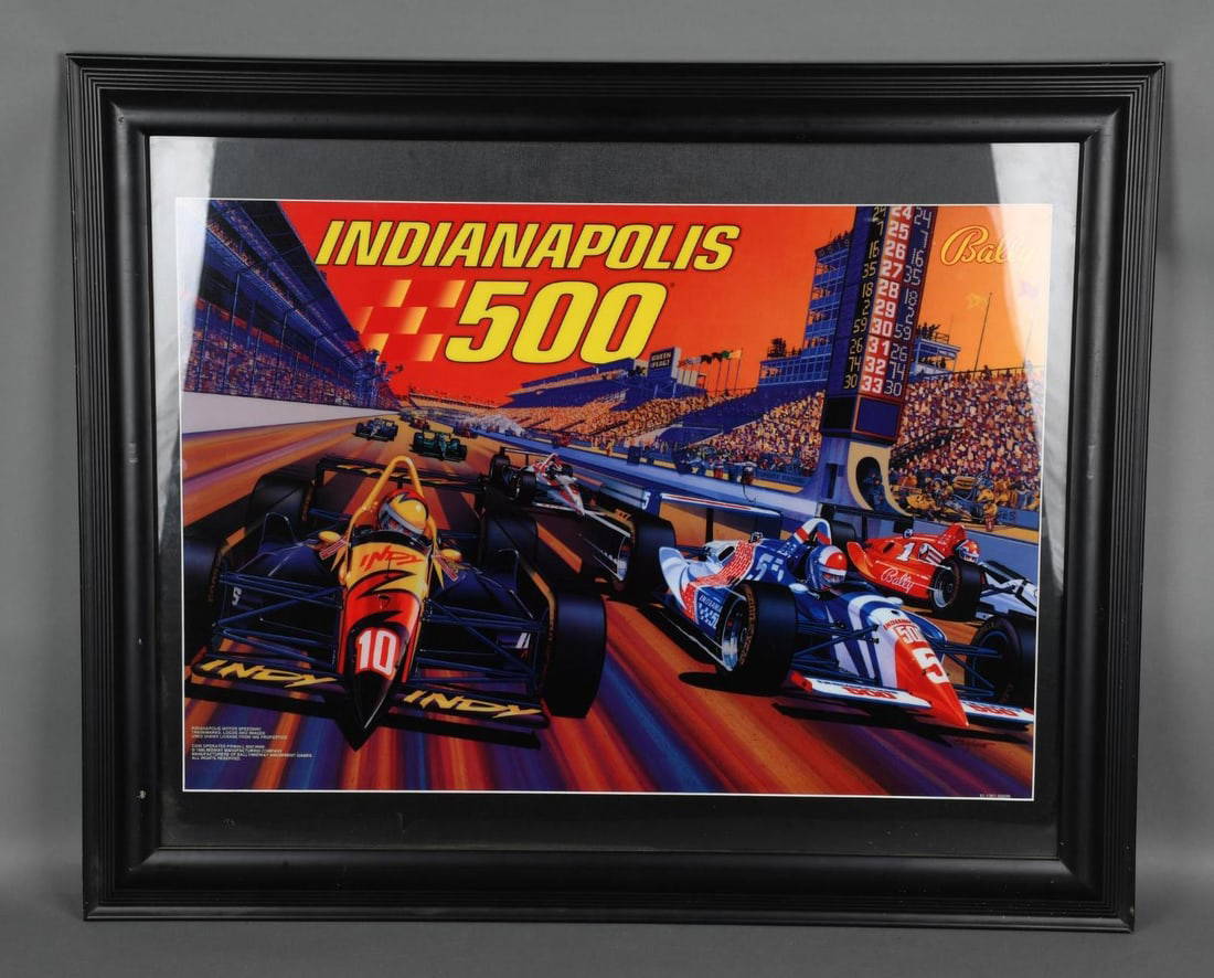 Indianapolis 500 Bally Pinball Poster Framed Auction
