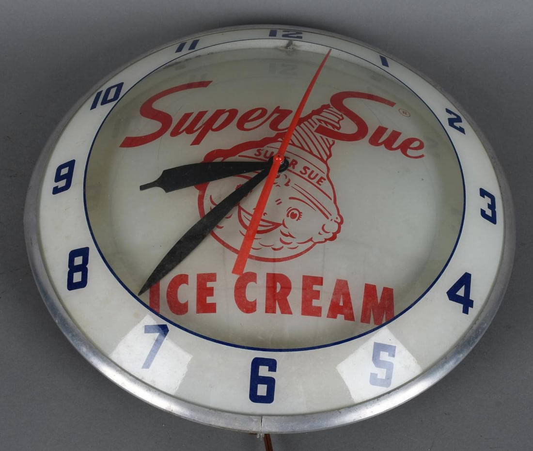 Super Sue Ice Cream W/logo Double-bubble Lighted Clock Auction