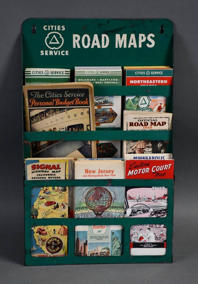 Cities Service W/logo Metal Road Map Display Auction