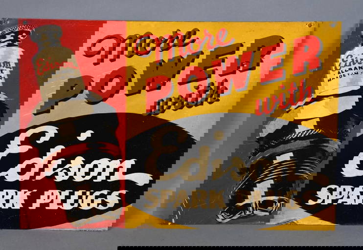 Edison Spark Plugs "more Power" Metal Sign (tac)