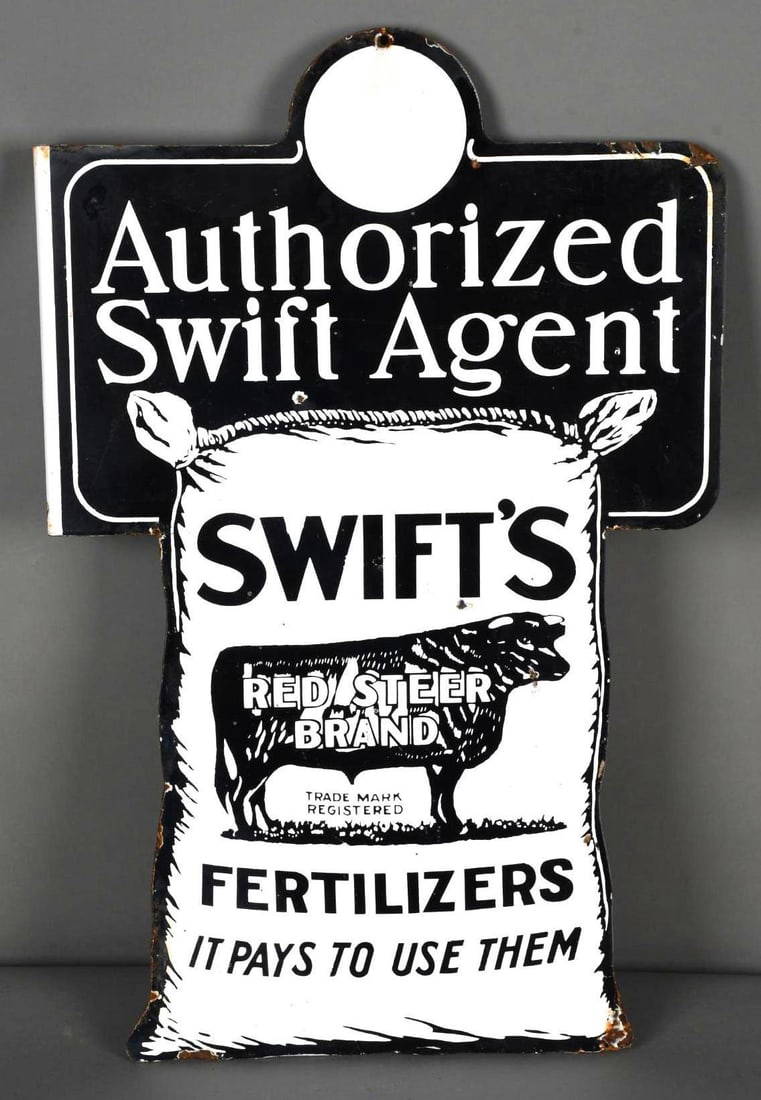 Authorized Swift Agent "red Steer Brand" Porcelain Flange Sign (unfinished) (tac) Auction