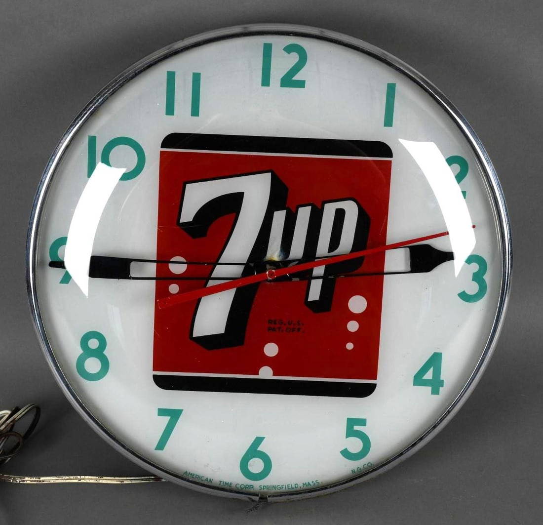 7up Lighted American Time Corp Clock Auction