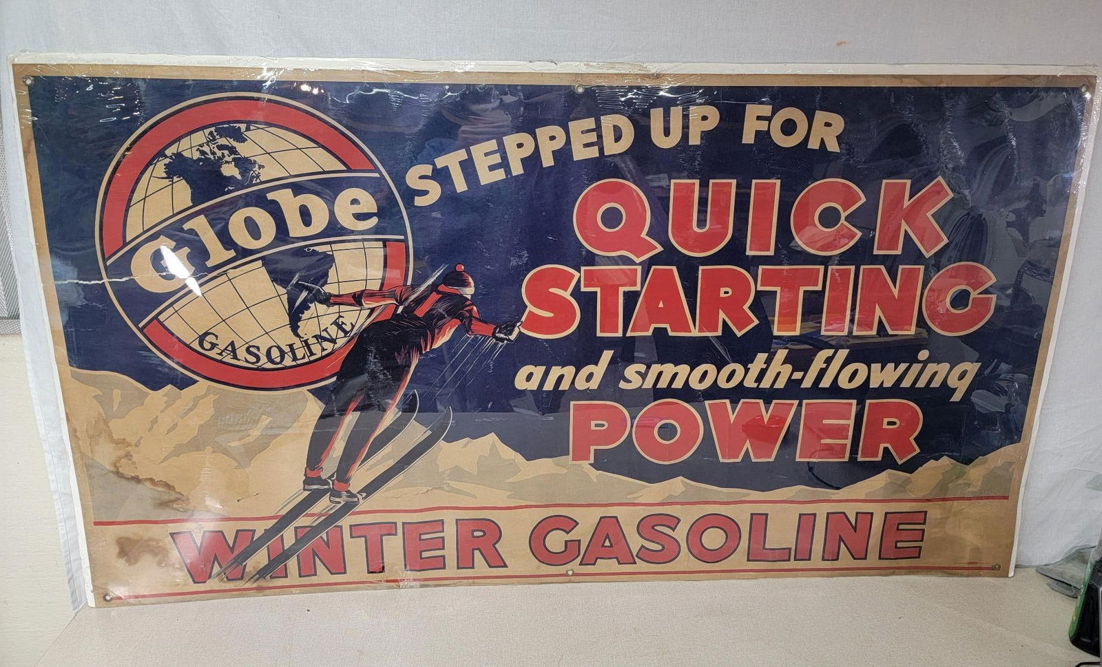 Globe Quick Starting Winter Gasoline Cardboard Poster Auction