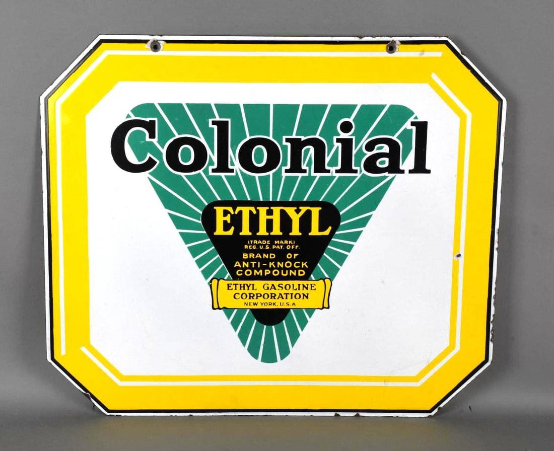 Colonial W/ethyl Logo Porcelain Sign (tac) Auction