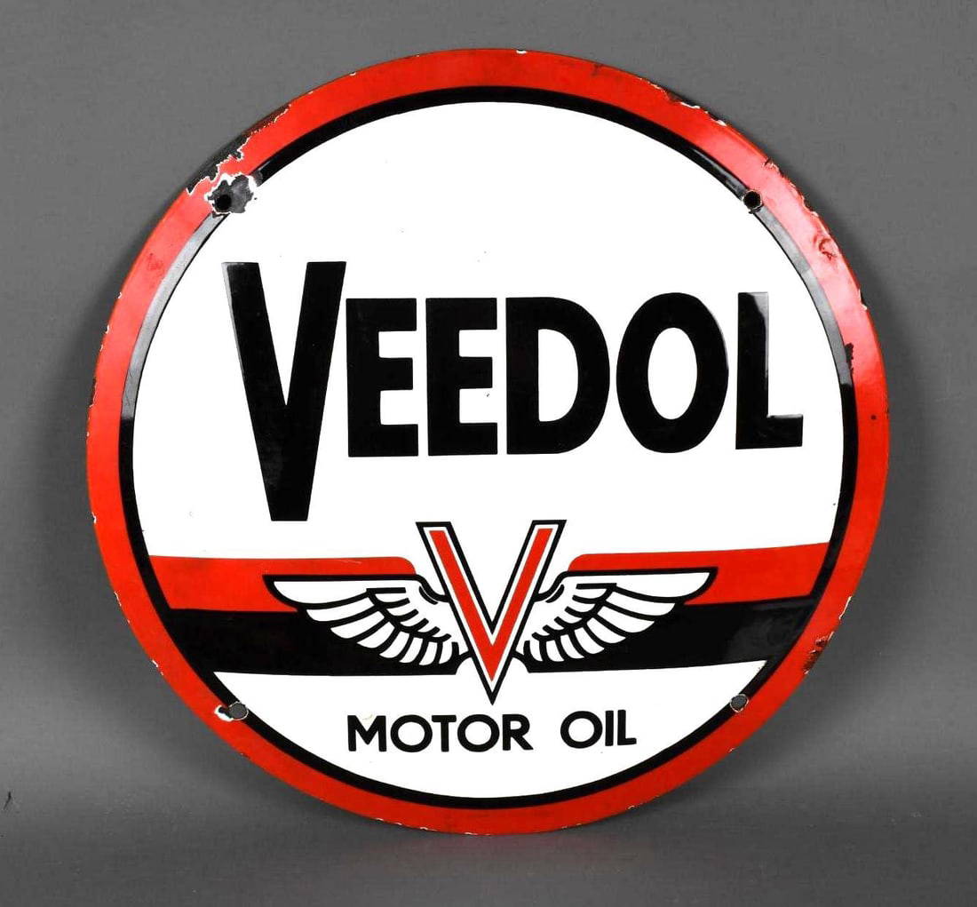 Veedol Motor Oil W/logo Porcelain Sign (tac) Auction