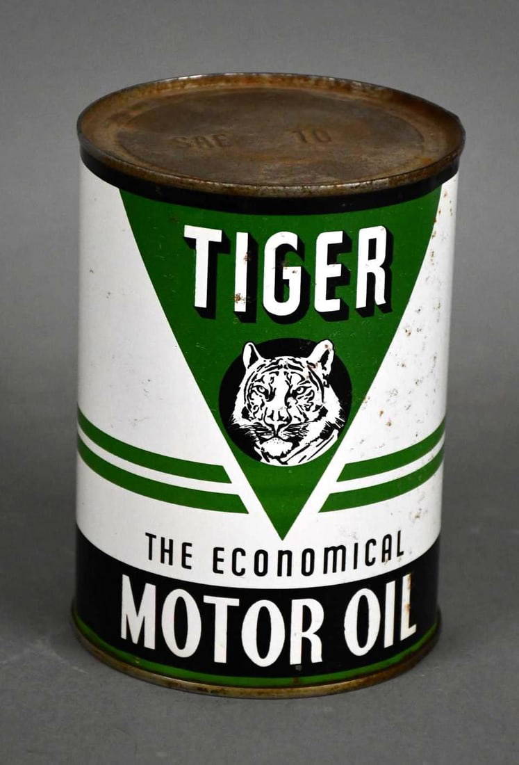 Tiger Motor Oil W/logo One Quart Round Metal Can (tac) Auction